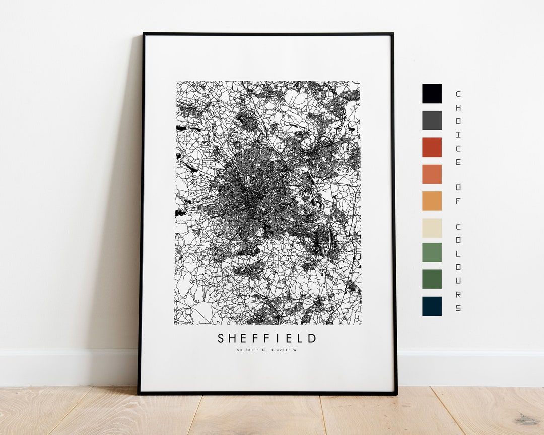 Sheffield Map Print City Map Poster Map Art Map Wall Art UK City Map ...