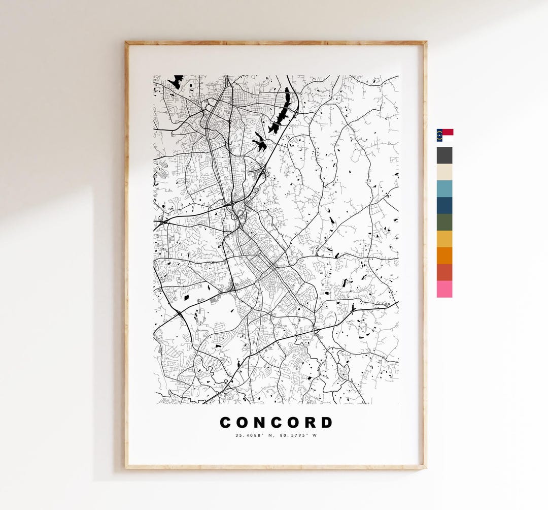 Concord Map Print (north Carolina) - City Map Poster - Map Art - USA ...