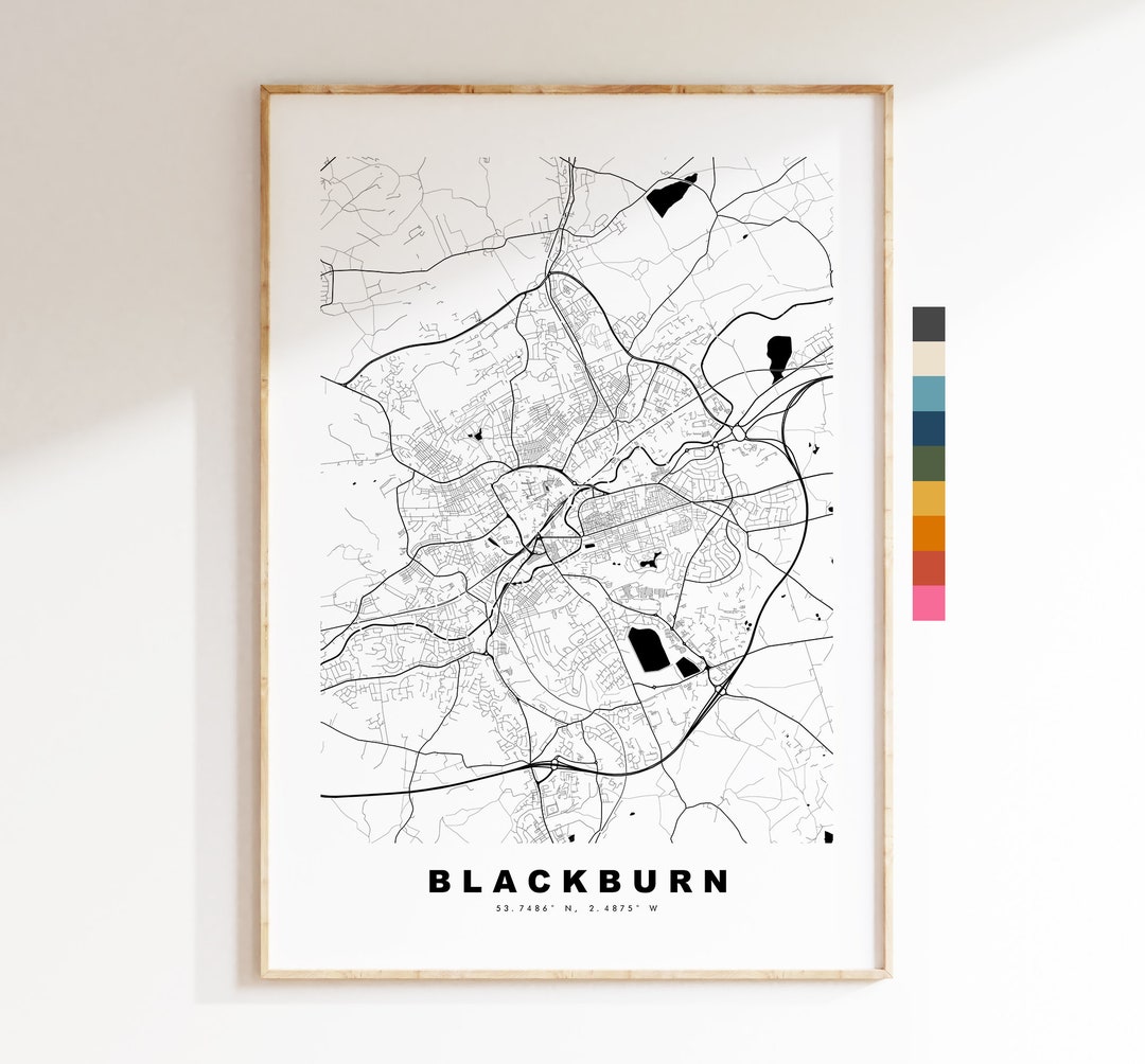 Blackburn Map Print - Minimalist City Map Poster - Map Wall Art - UK ...