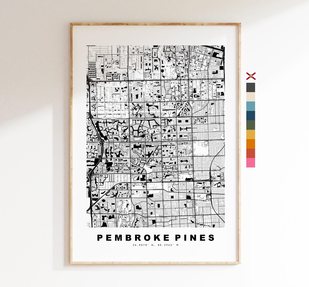 Pembroke Pines Map Print - City Map Poster - Map Art - USA City Maps ...
