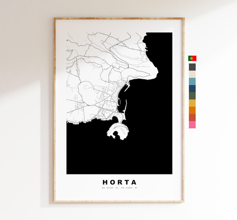 Horta Map Print - City Map Poster - Map Art - Map Wall Art - Portugal ...