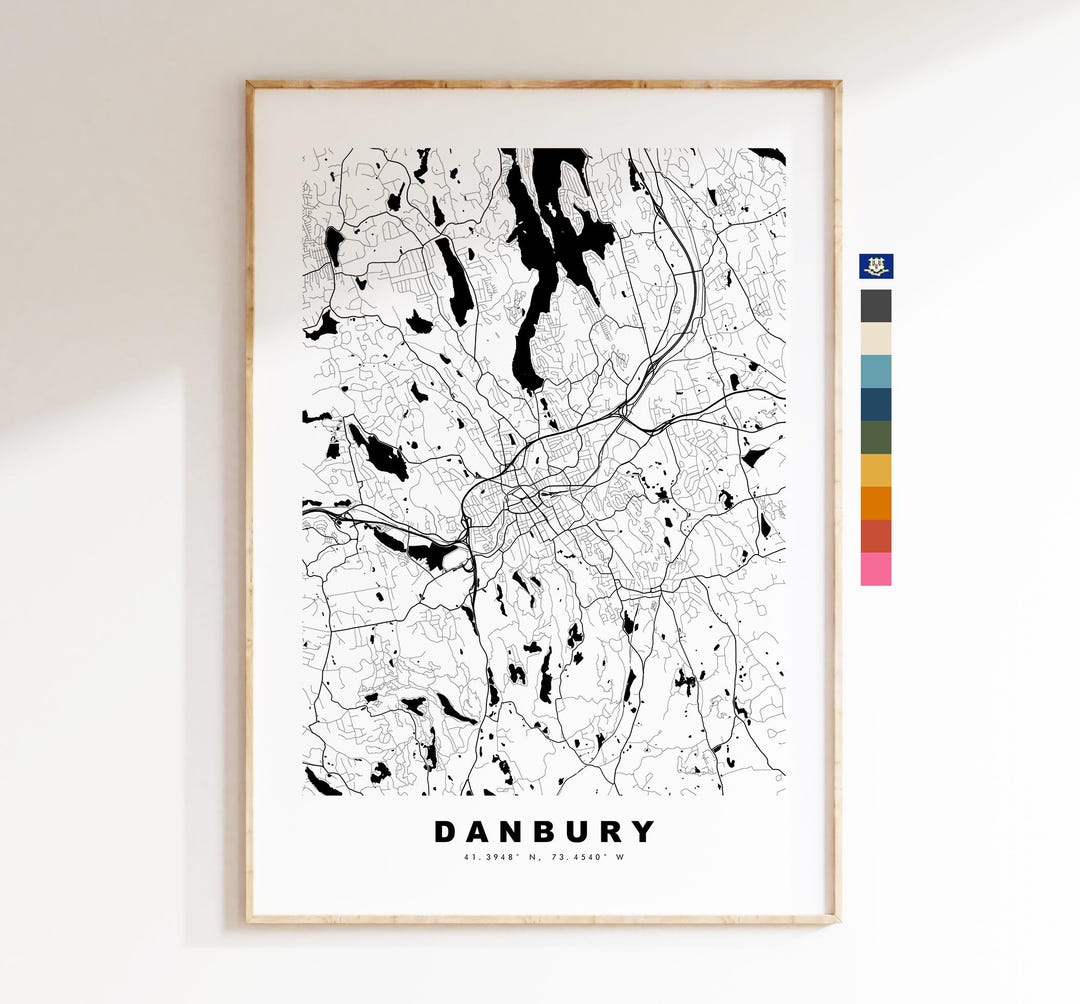 Danbury Map Print - City Map Poster - Map Art - USA City Maps - Danbury ...