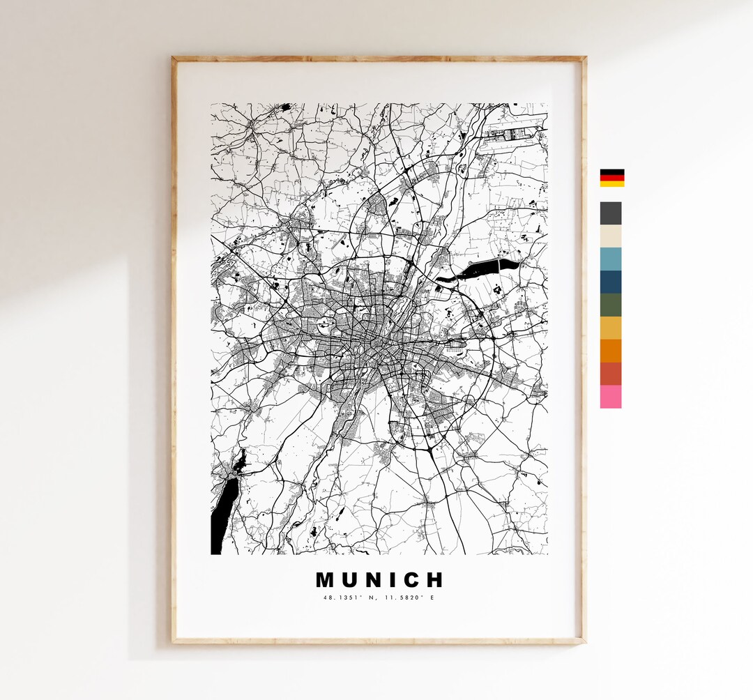 Munich Map Print - City Map Poster - Map Wall Art - Germany City Maps ...