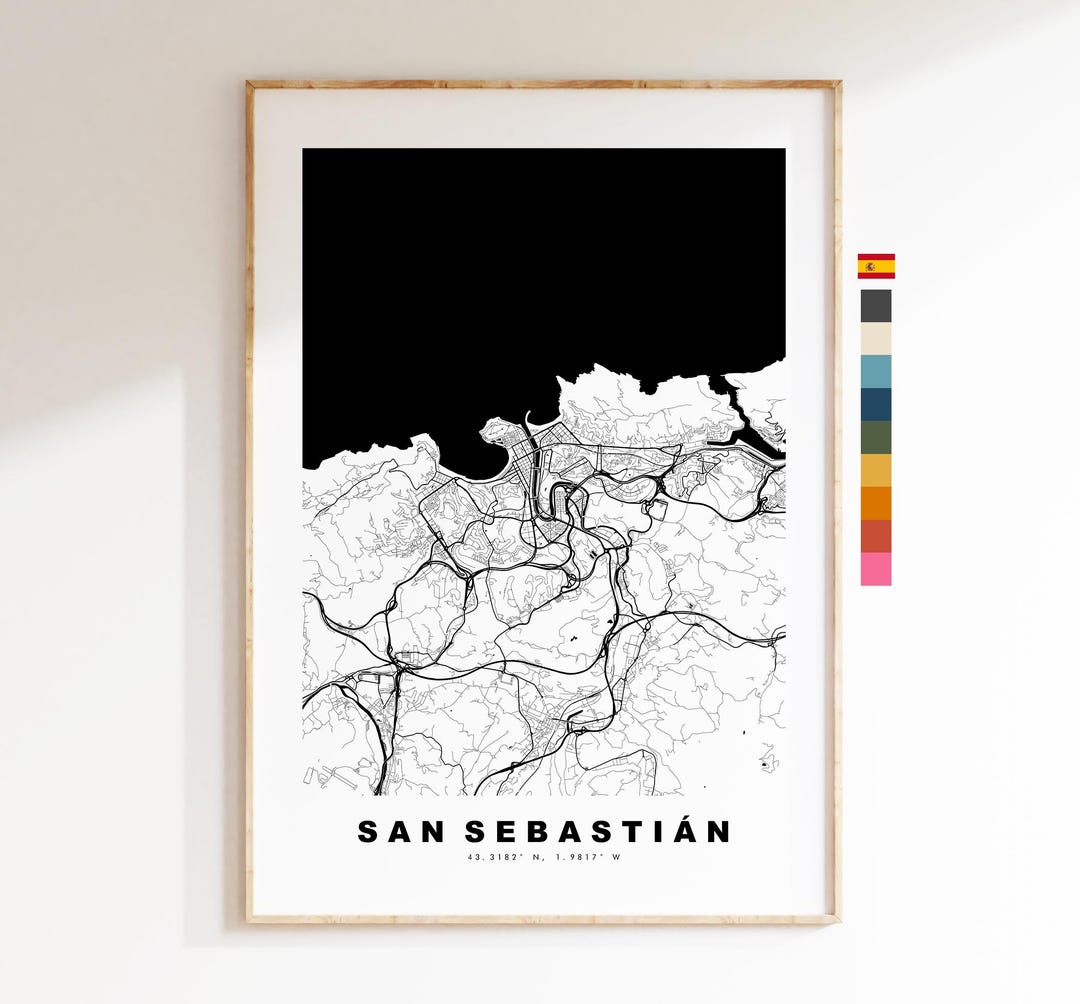 San Sebastian Map Print - City Map Poster - Map Art - Map Wall Art ...