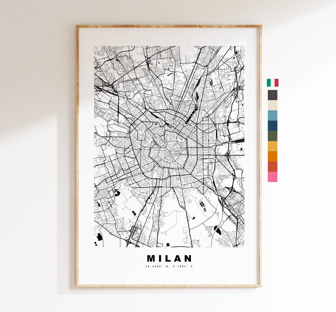 Milan Map Print - City Map Poster - Map Art - Map Wall Art - Italy City ...