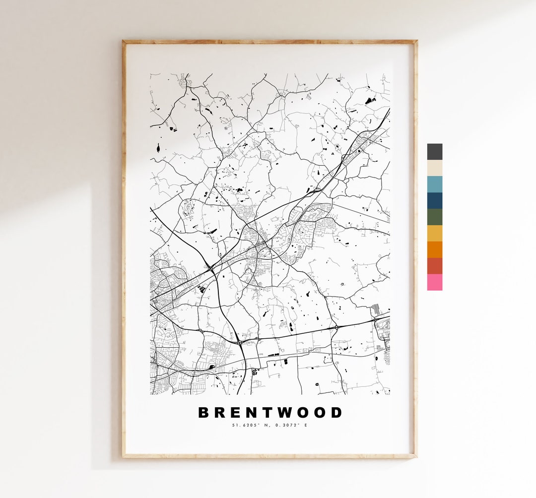 Brentwood Map Print - Minimalist City Map Poster - Map Art - UK ...