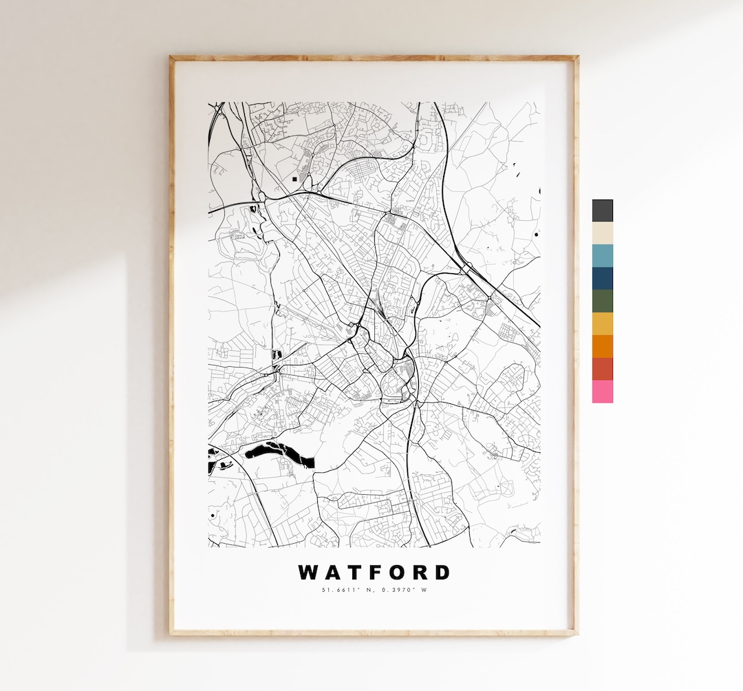 Watford Map Print - Minimalist City Map Poster - Map Art - London, UK ...