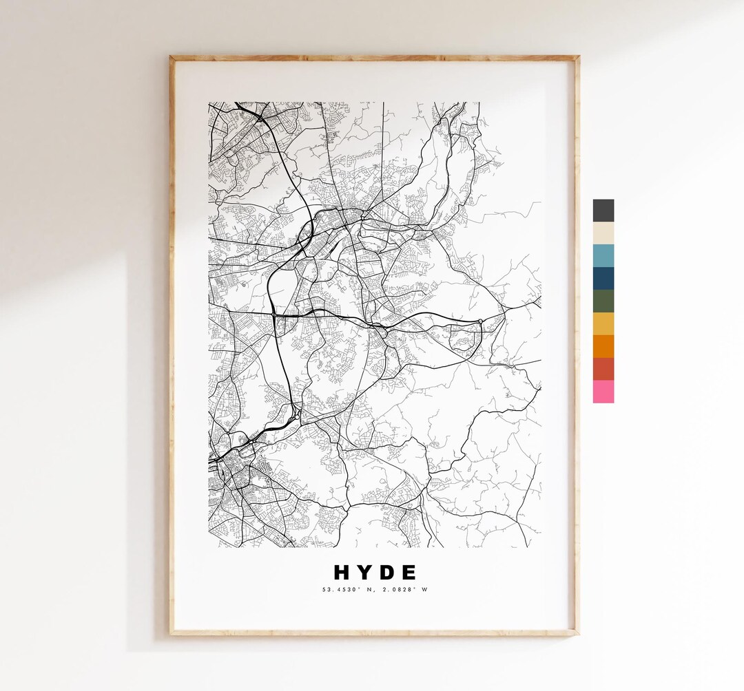 Hyde Map Print - Minimalist City Map Poster - Map Art - UK - Hyde Print ...