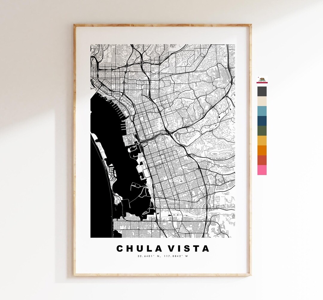 Chula Vista Map Print - City Map Poster - Map Art - USA City Maps ...