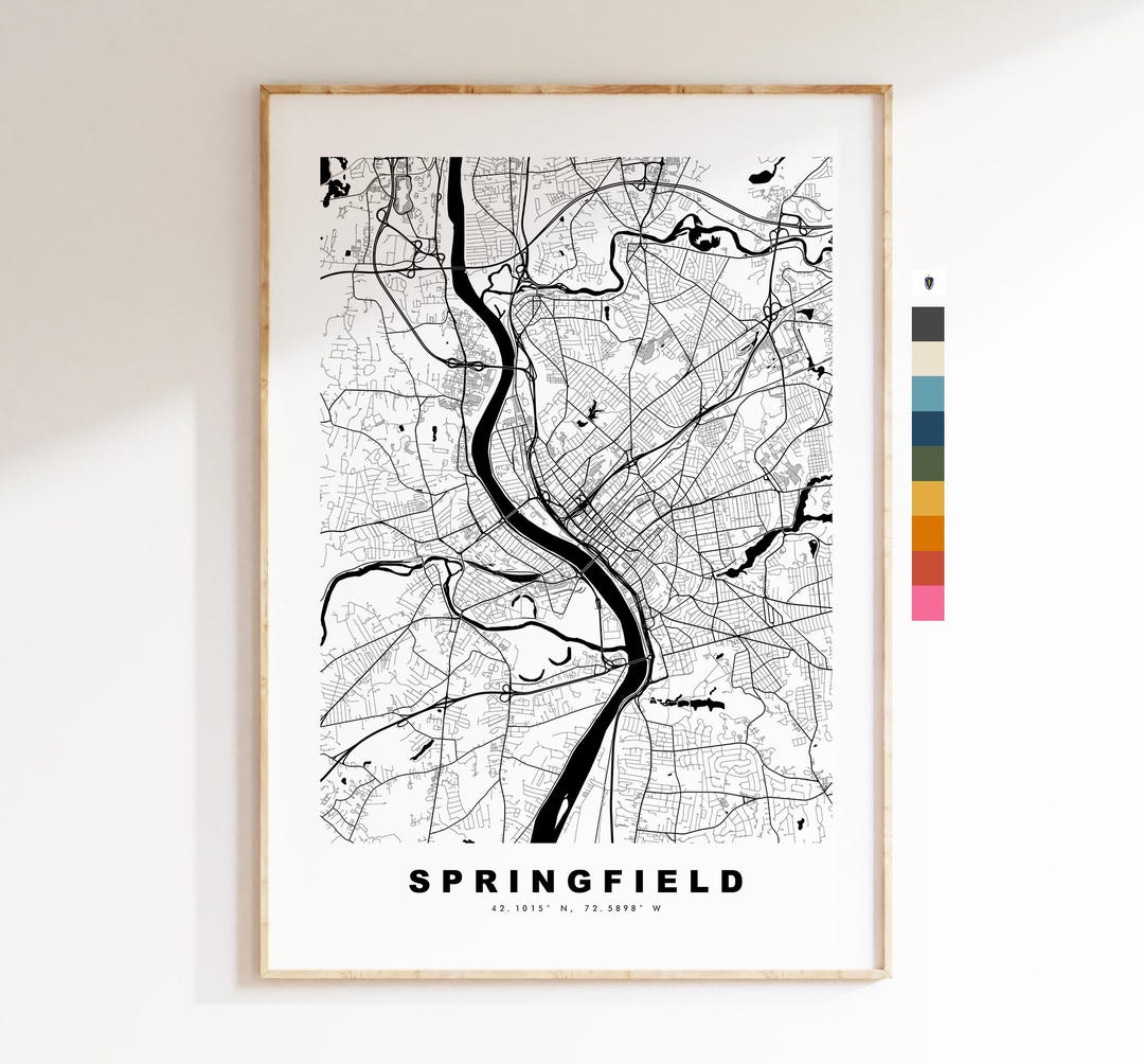 Springfield Map Print (MA) - City Map Poster - Map Art - USA City Maps ...