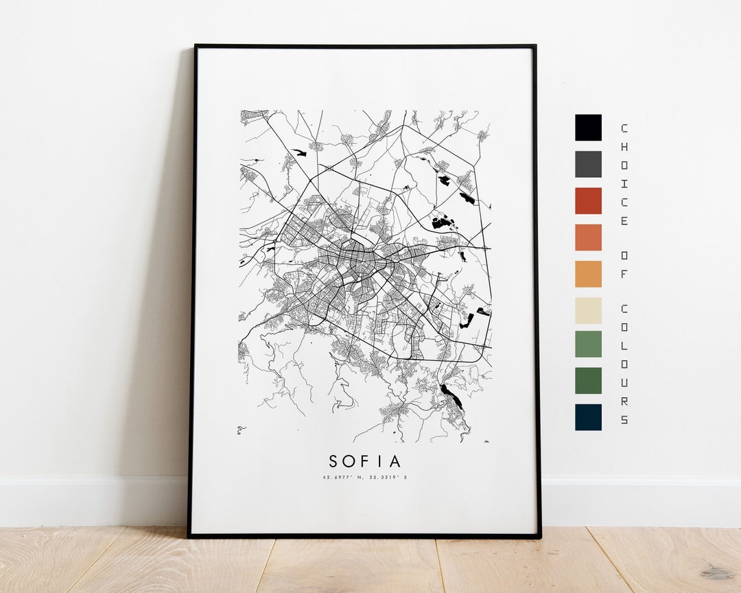 Sofia Map Print - City Map Poster - Map Art - Map Wall Art - Bulgaria ...