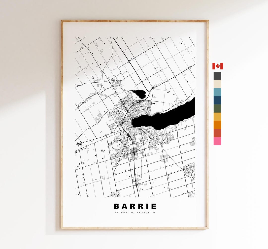 Barrie Map Print - City Map Poster - Map Art - Map Wall Art - Canada ...
