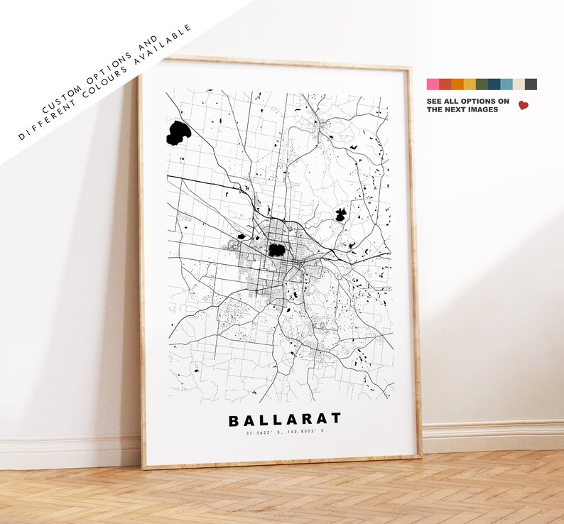 Ballarat Map Print - City Map Poster - Map Wall Art - Australia City ...