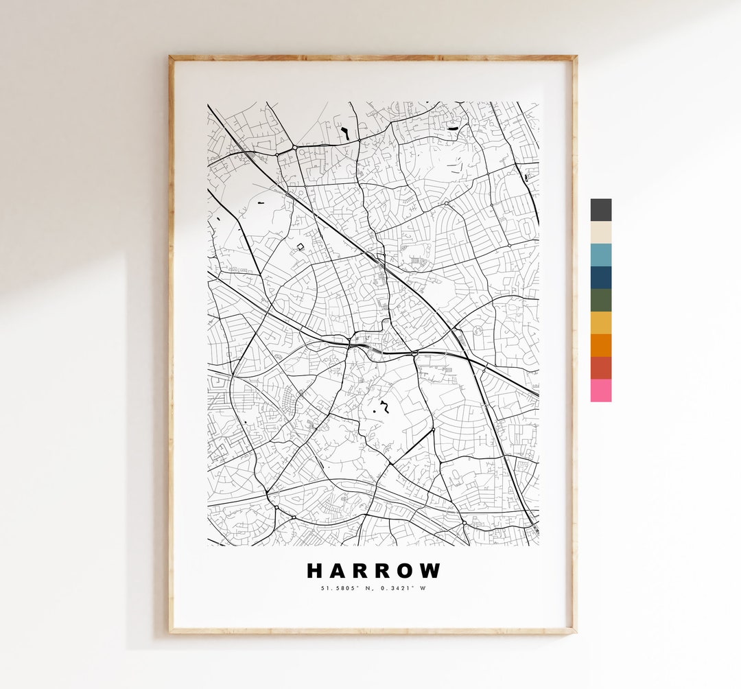 Harrow Map Print - Minimalist City Map Poster - Map Art - London, UK ...