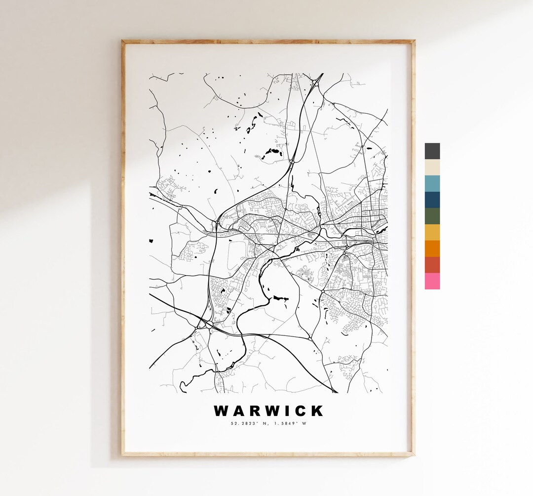 Warwick Map Print - Minimalist City Map Poster - Map Art - UK - Warwick ...