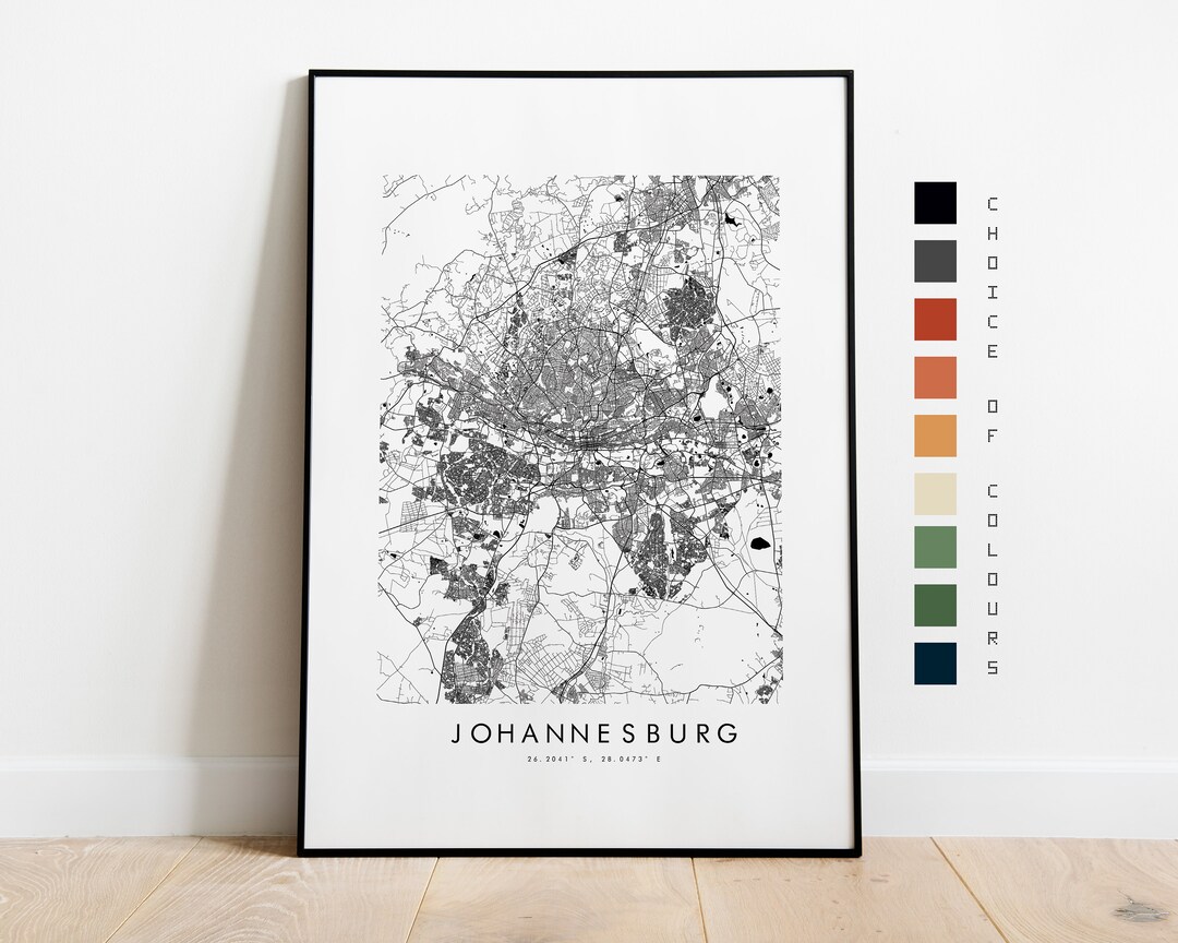 Johannesburg Map Print - City Map Poster - Map - Map Wall Art - South ...
