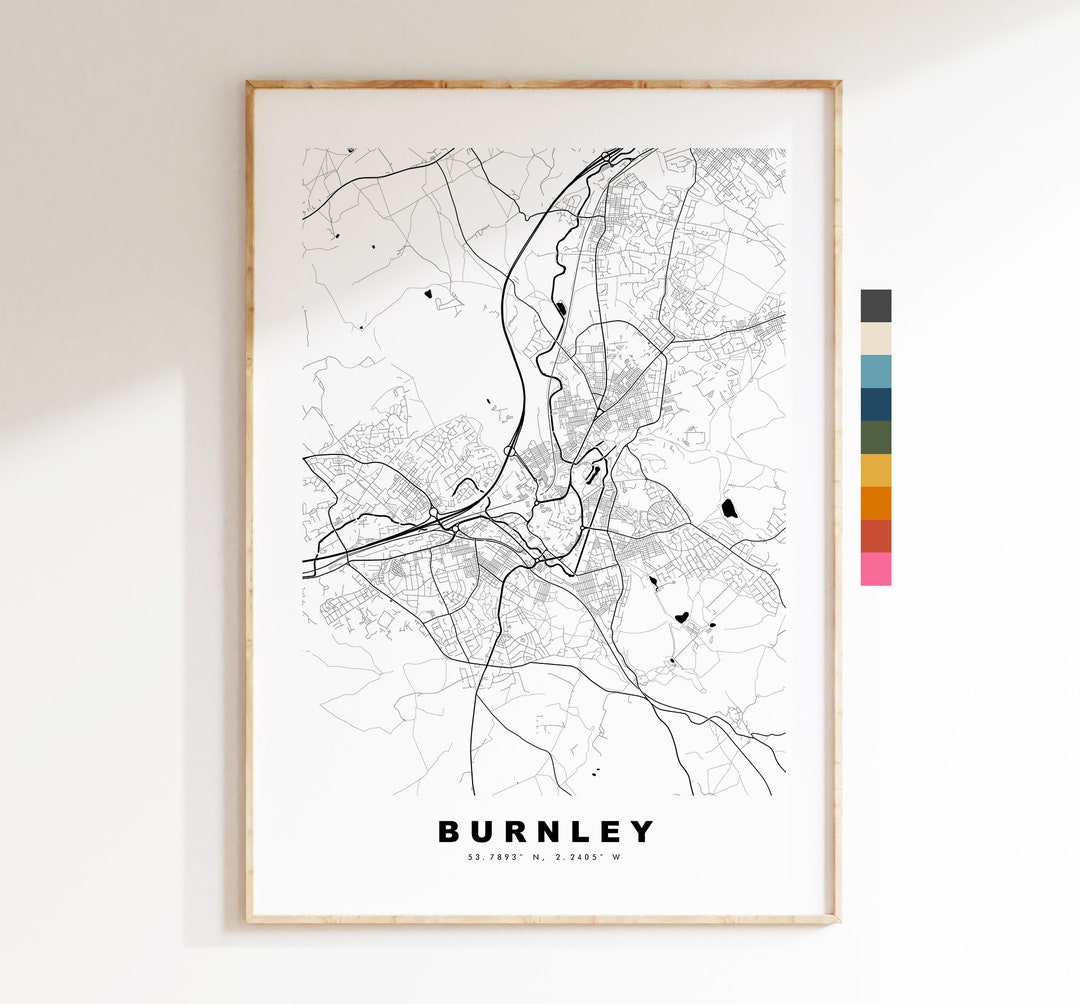 Burnley Map Print - Minimalist City Map Poster - Map Wall Art - UK ...