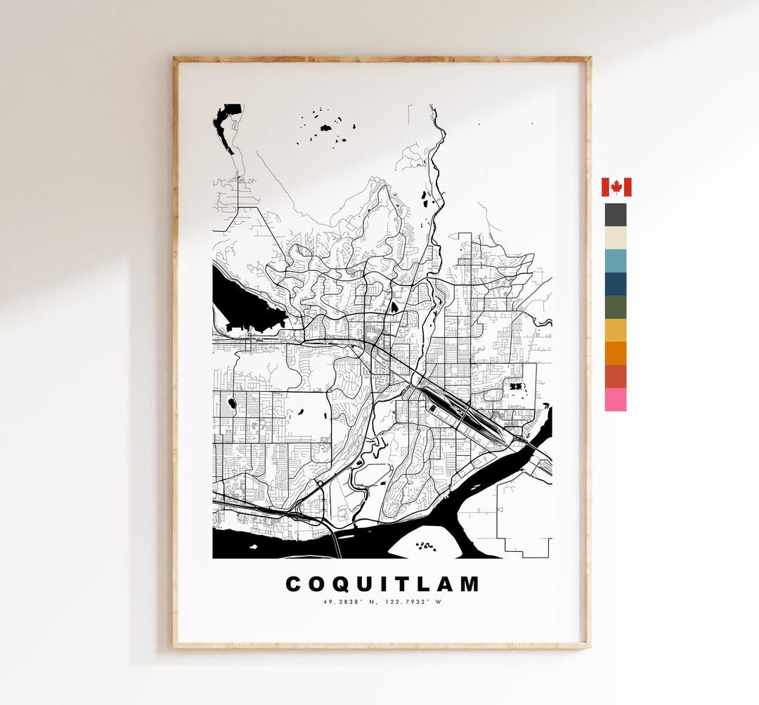 Coquitlam Map Print - City Map Poster - Map Art - Map Wall Art - Canada ...