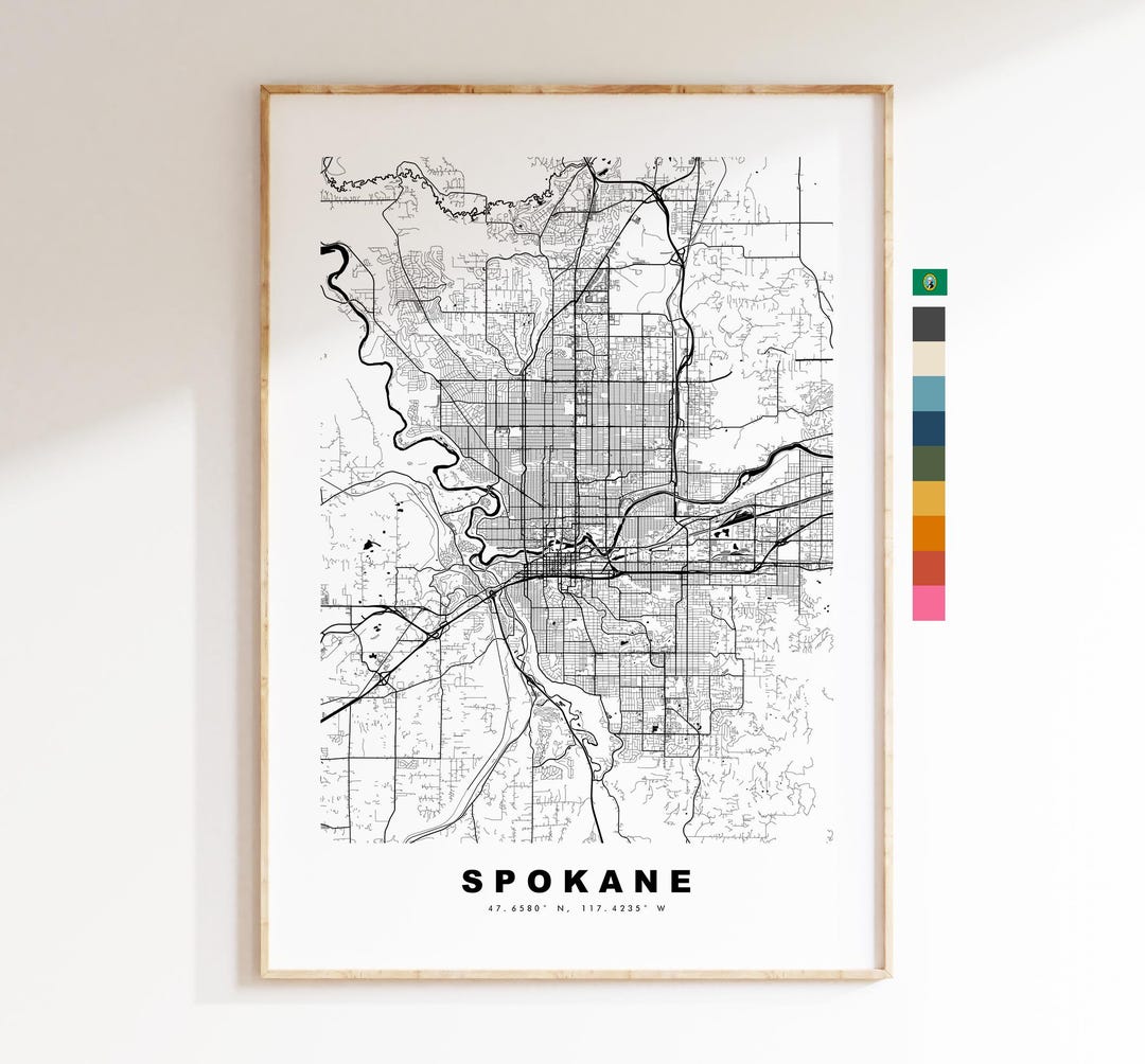 Spokane Map Print - City Map Poster - Map Art - USA City Maps - Spokane ...