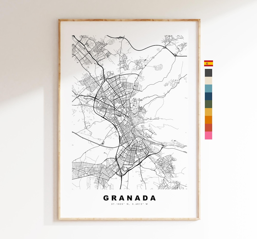 Granada Map Print - City Map Poster - Map Art - Map Wall Art - Spain ...