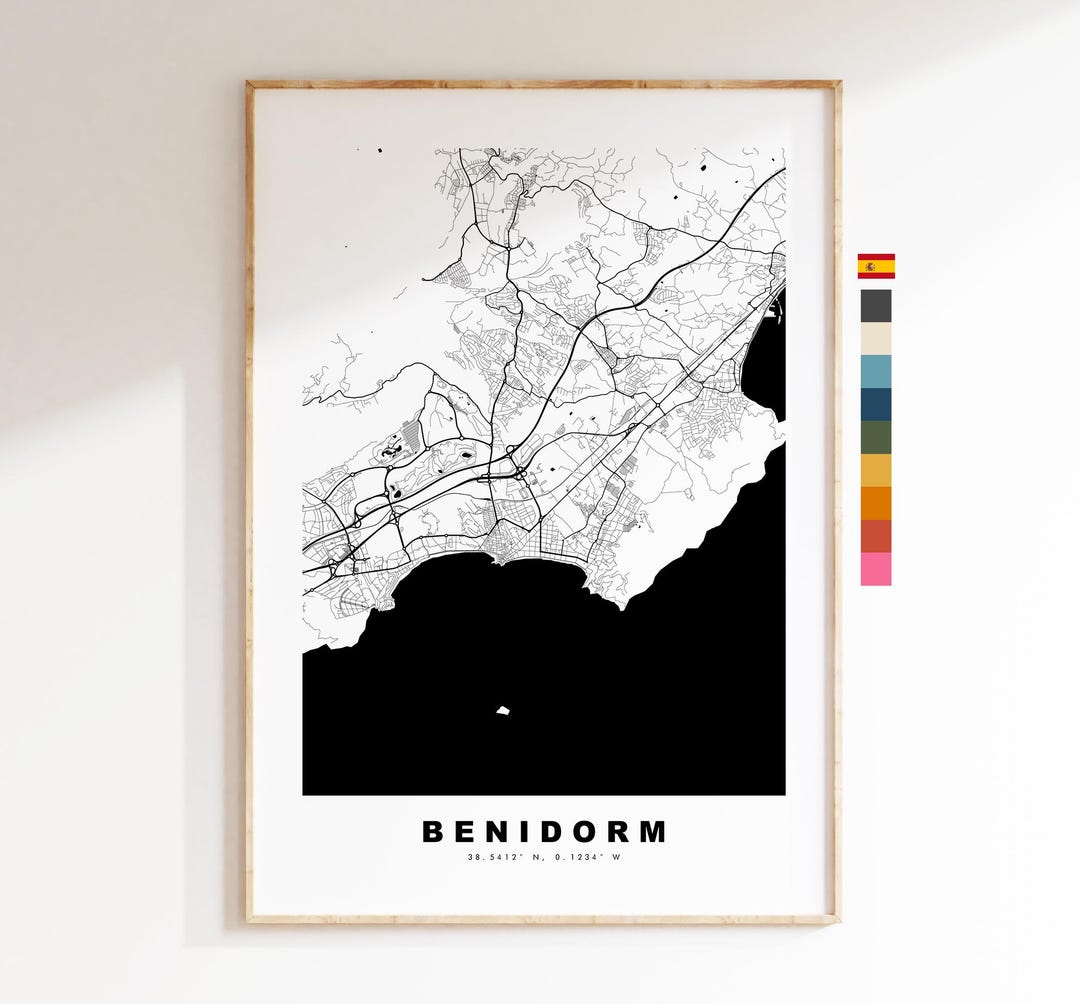 Benidorm Map Print - City Map Poster - Map Art - Map Wall Art - Spain ...