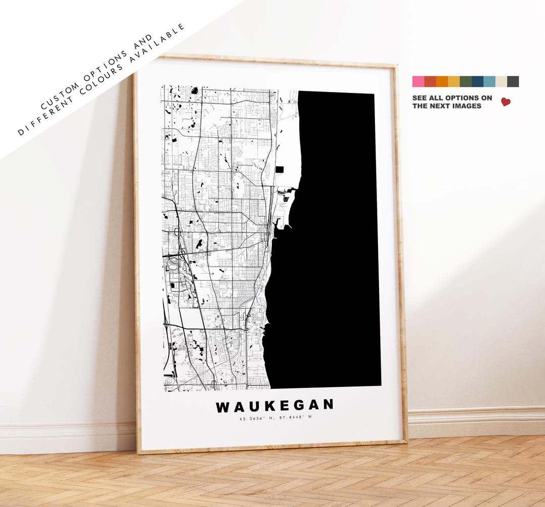 Waukegan Map Print - City Map Poster - Map Art - USA City Maps ...