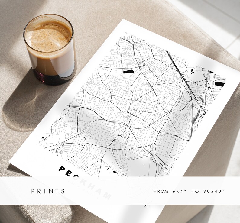 Peckham Map Print - Minimalist City Map Poster - Map Art - London, UK ...