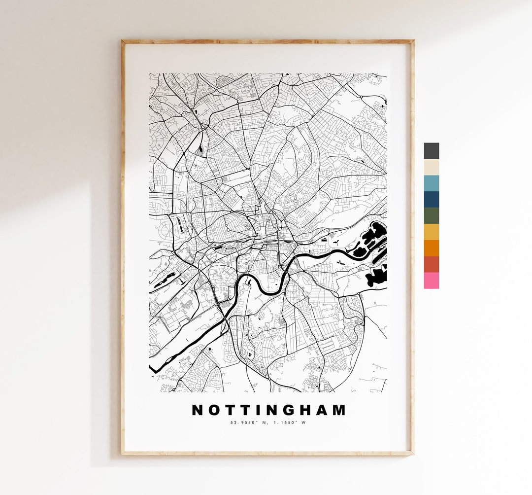 Nottingham Map Print - Minimalist City Map Poster - Map Art - UK ...