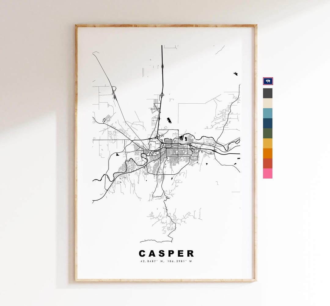 Casper Map Print - City Map Poster - Map Art - USA City Maps - Casper ...