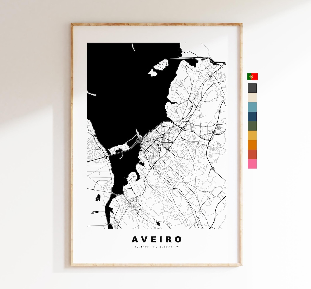 Aveiro Map Print - City Map Poster - Map Art - Map Wall Art - Portugal ...