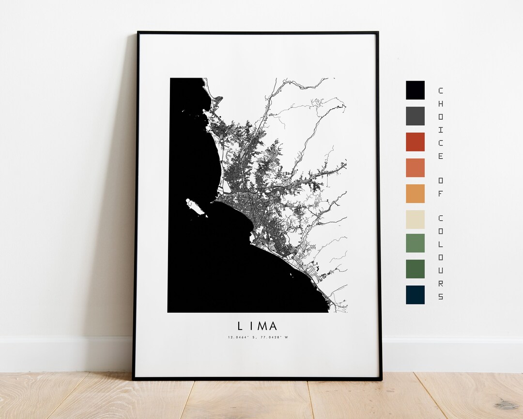Lima Map Print - City Map Poster - Map Art - Map Wall Art - Peru City ...