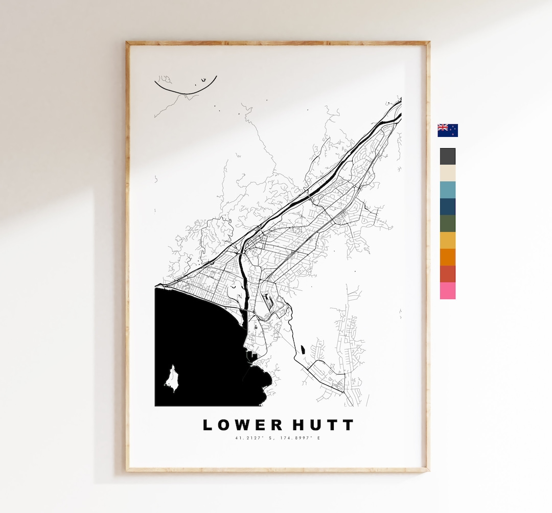 Lower Hutt Map Print - City Map Poster - Map Wall Art - New Zealand ...