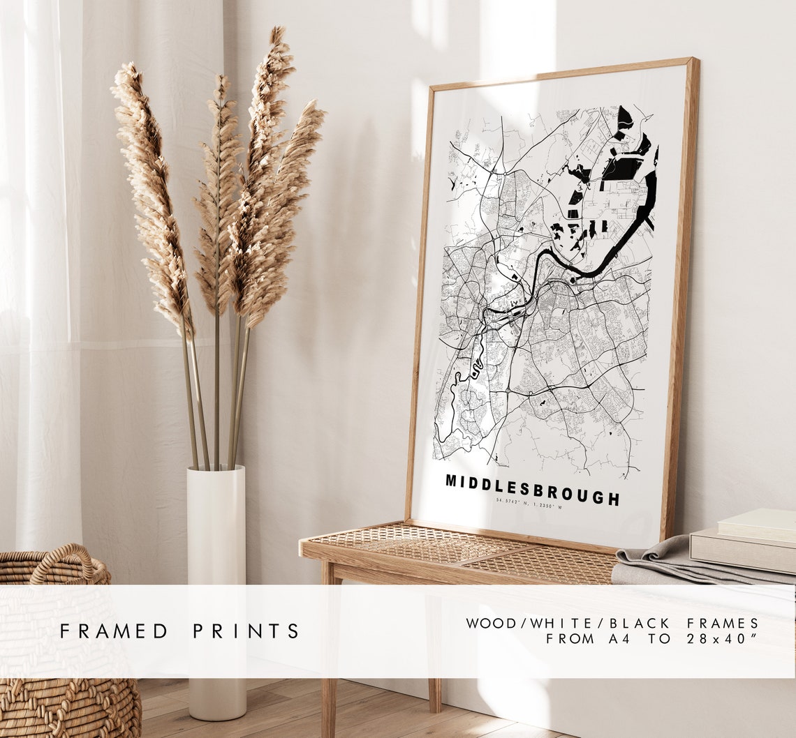 Middlesbrough Map Print - Minimalist City Map Poster - Map - UK ...
