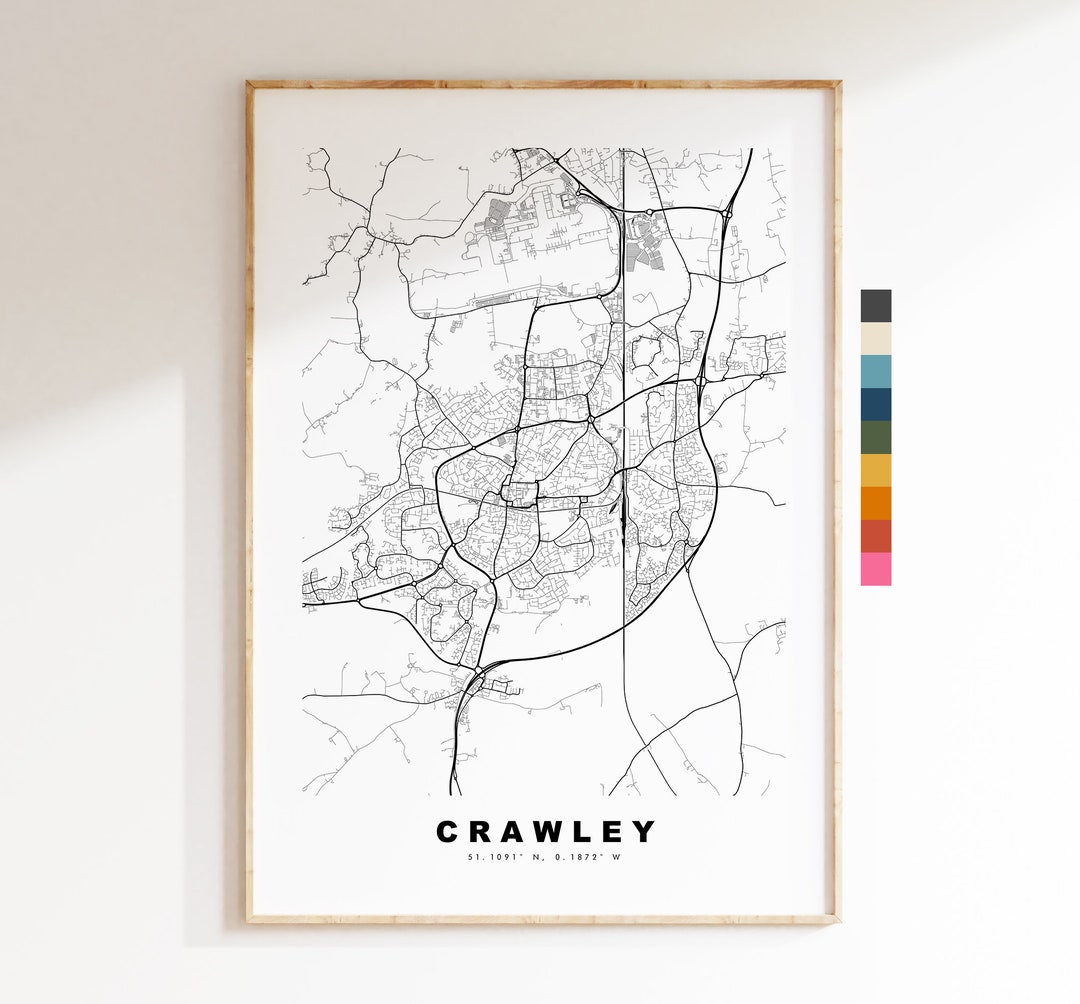 Crawley Map Print - Minimalist City Map Poster - Map Wall Art - UK ...