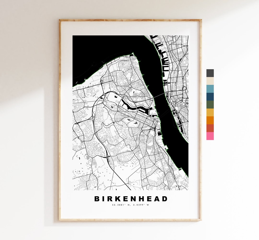 Birkenhead Map Print - Minimalist City Map Poster - Map Wall Art - UK ...