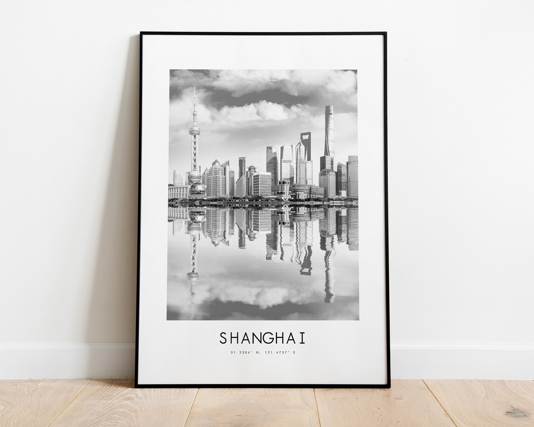 Shanghai City Poster Print - Black and White Minimalist City Print ...