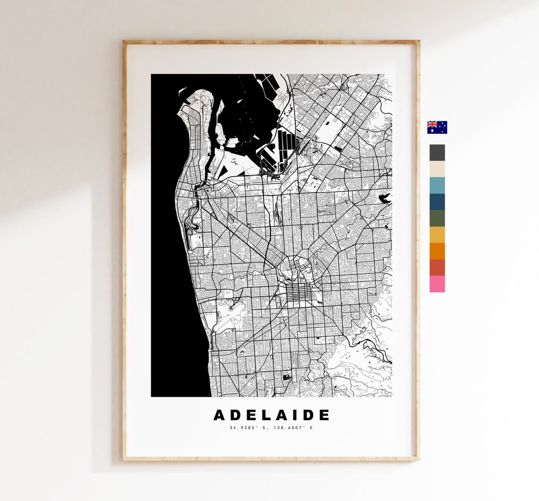 Adelaide Map Print - City Map Poster - Map Wall Art - Australia City ...