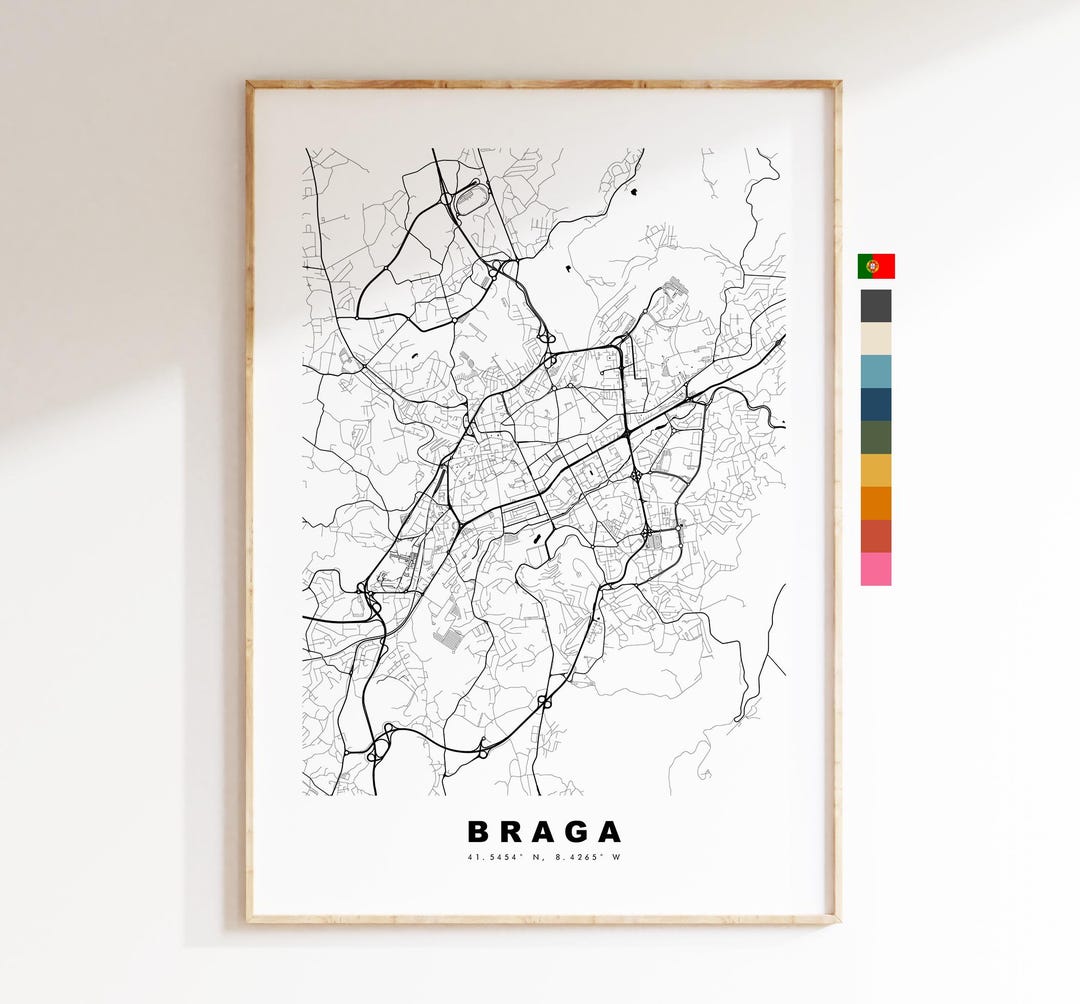 Braga Map Print - City Map Poster - Map Art - Map Wall Art - Portugal ...