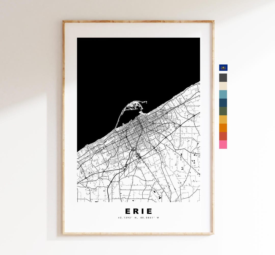Erie Map Print - City Map Poster - Map Art - USA City Maps - Erie Print ...