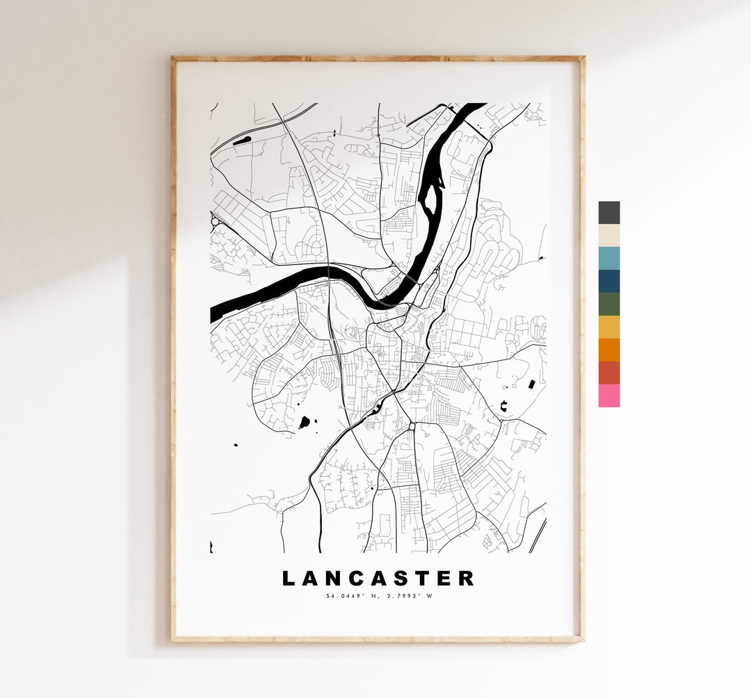Lancaster Map Print - Minimalist City Map Poster - Map Wall Art - UK ...