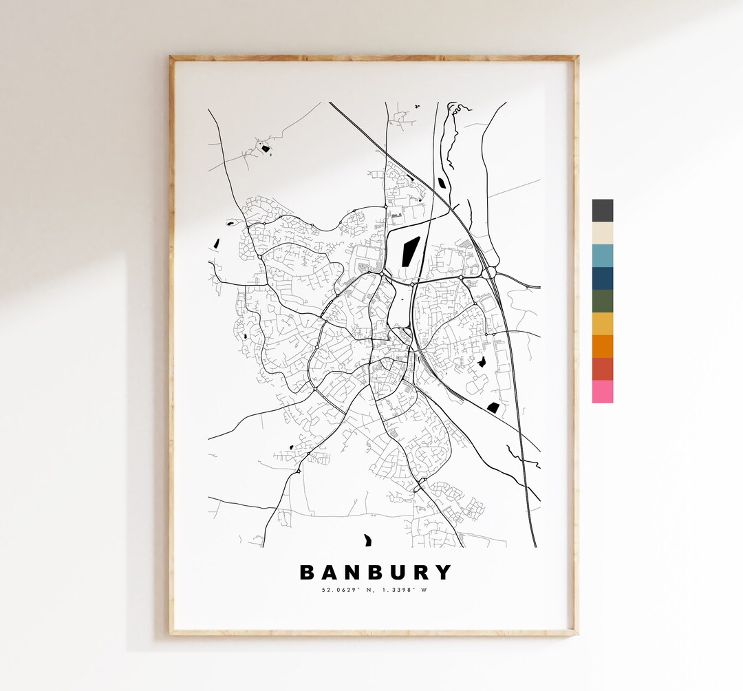 Banbury Map Print - Minimalist City Map Poster - Map Wall Art - UK ...