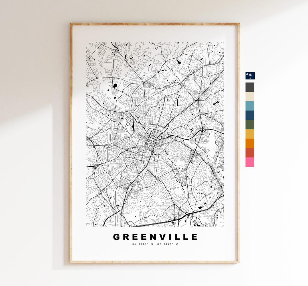 Greenville Map Print (SC) - City Map Poster - Map Art - USA City Maps ...