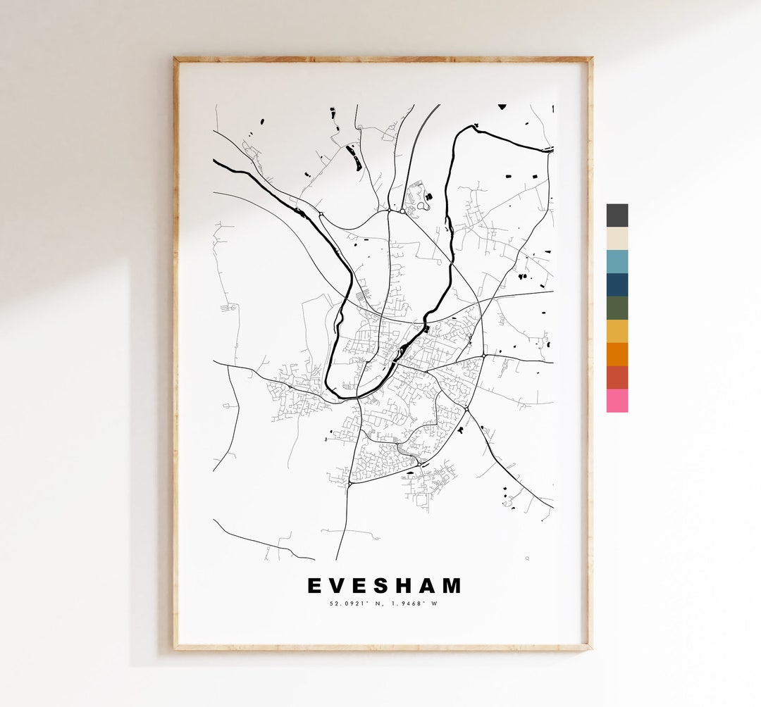 Evesham Map Print - Minimalist City Map Poster - Map Wall Art - UK ...