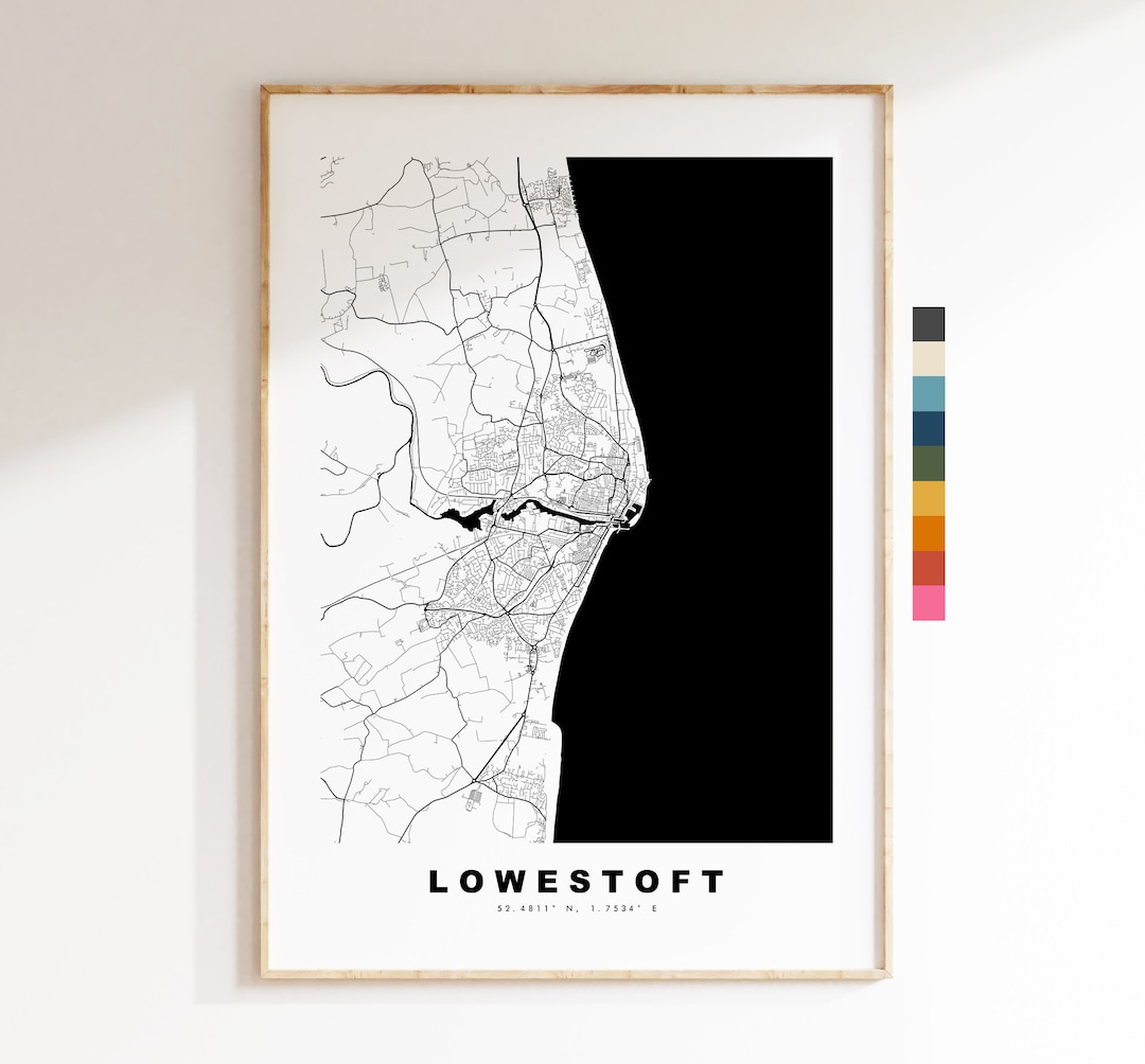 Lowestoft Map Print - Minimalist City Map Poster - Map Wall Art - UK ...