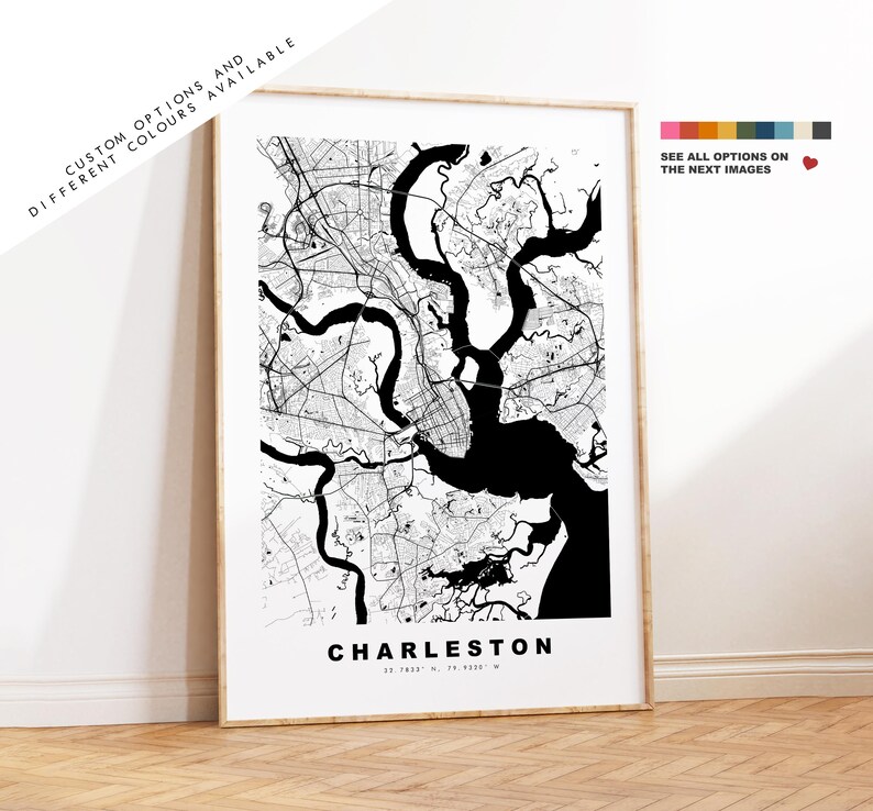 Charleston Map Print - City Map Poster - Map Art - USA City Maps ...