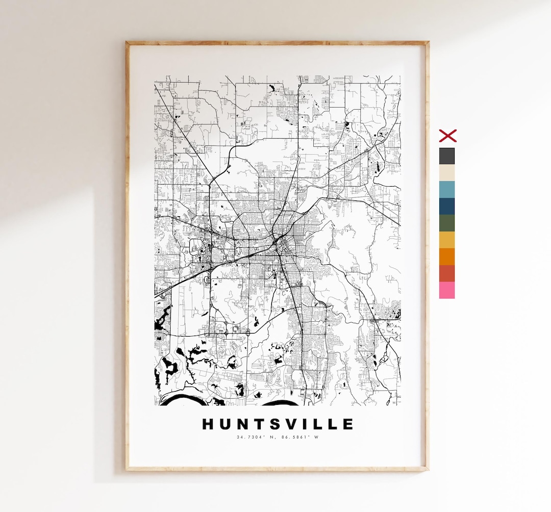 Huntsville Map Print - City Map Poster - Map Art - USA City Maps ...