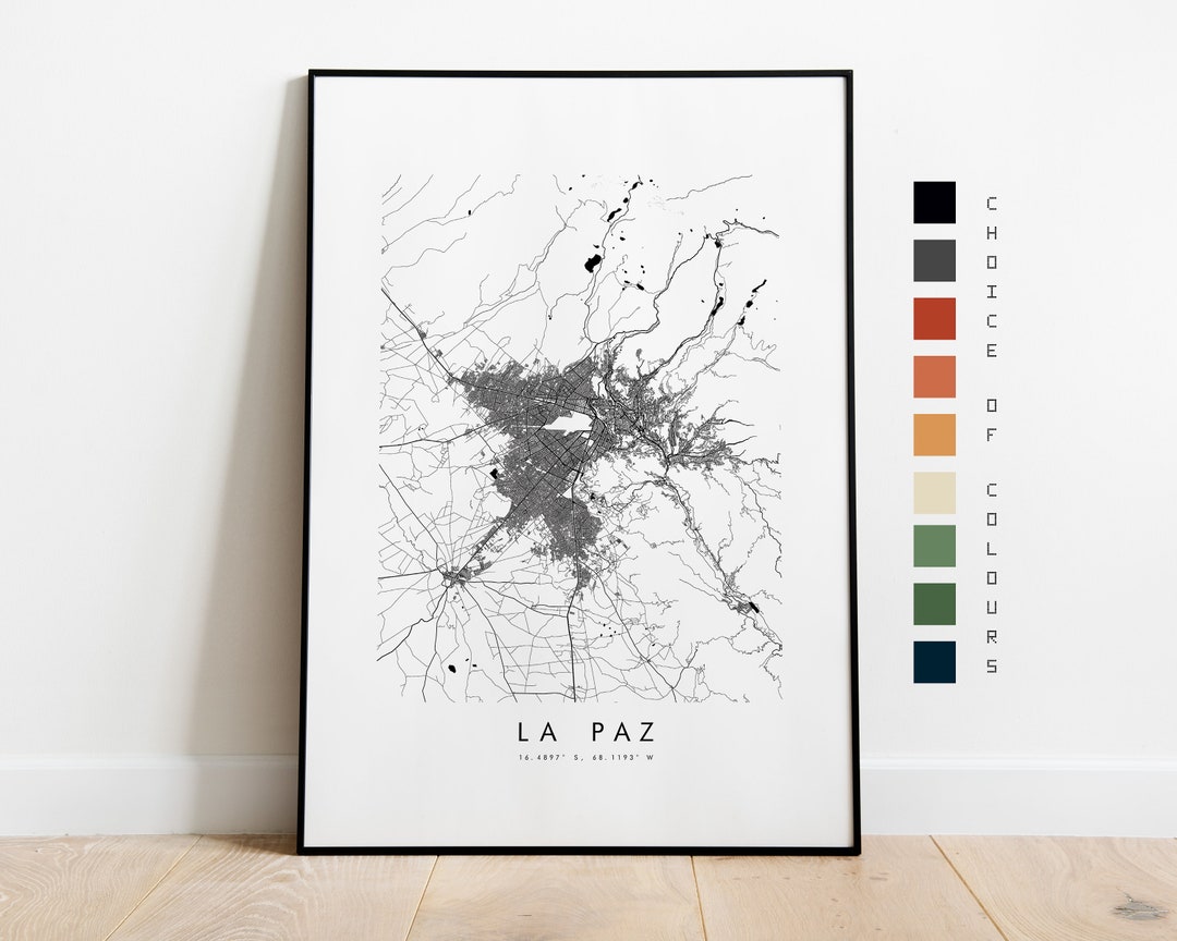 La Paz Map Print - City Map Poster - Map Art - Map Wall Art - Bolivia ...