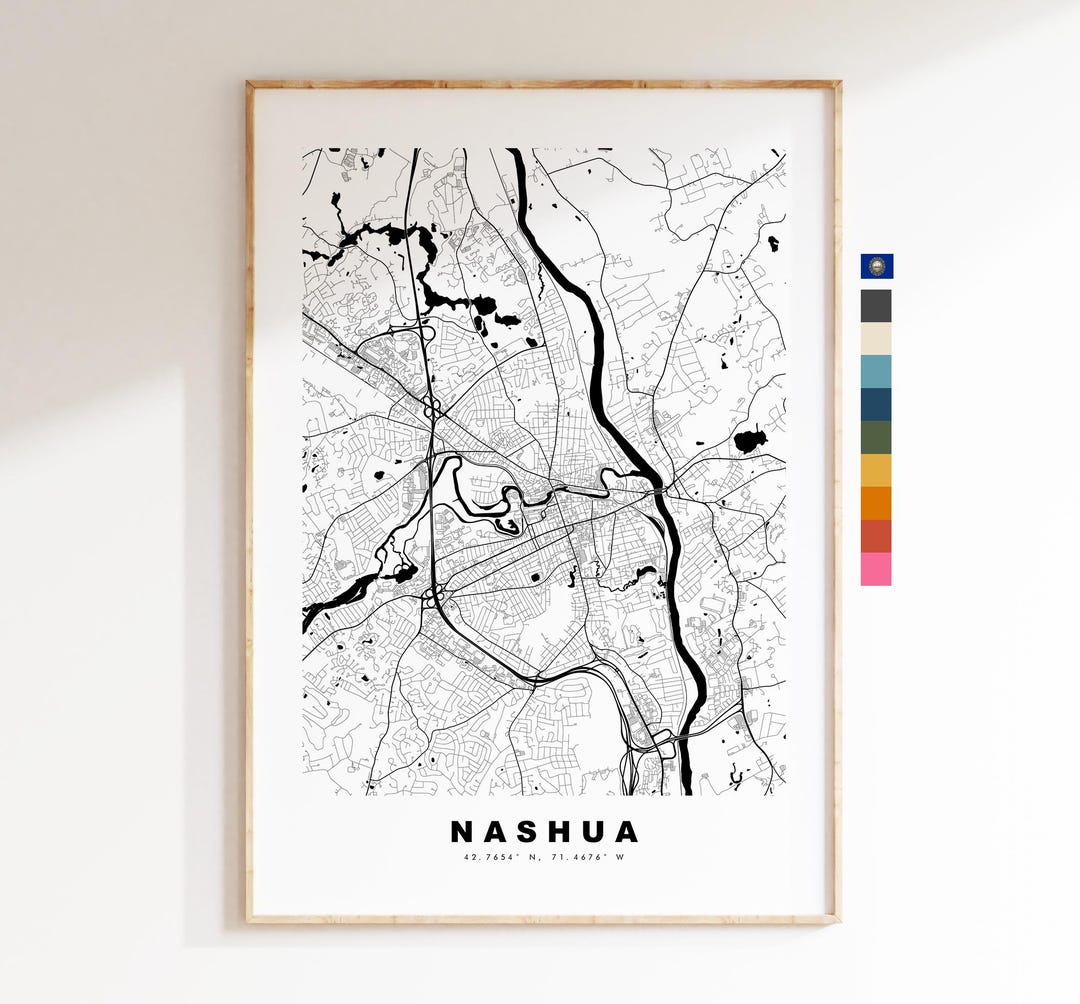 Nashua Map Print - City Map Poster - Map Art - USA City Maps - Nashua ...