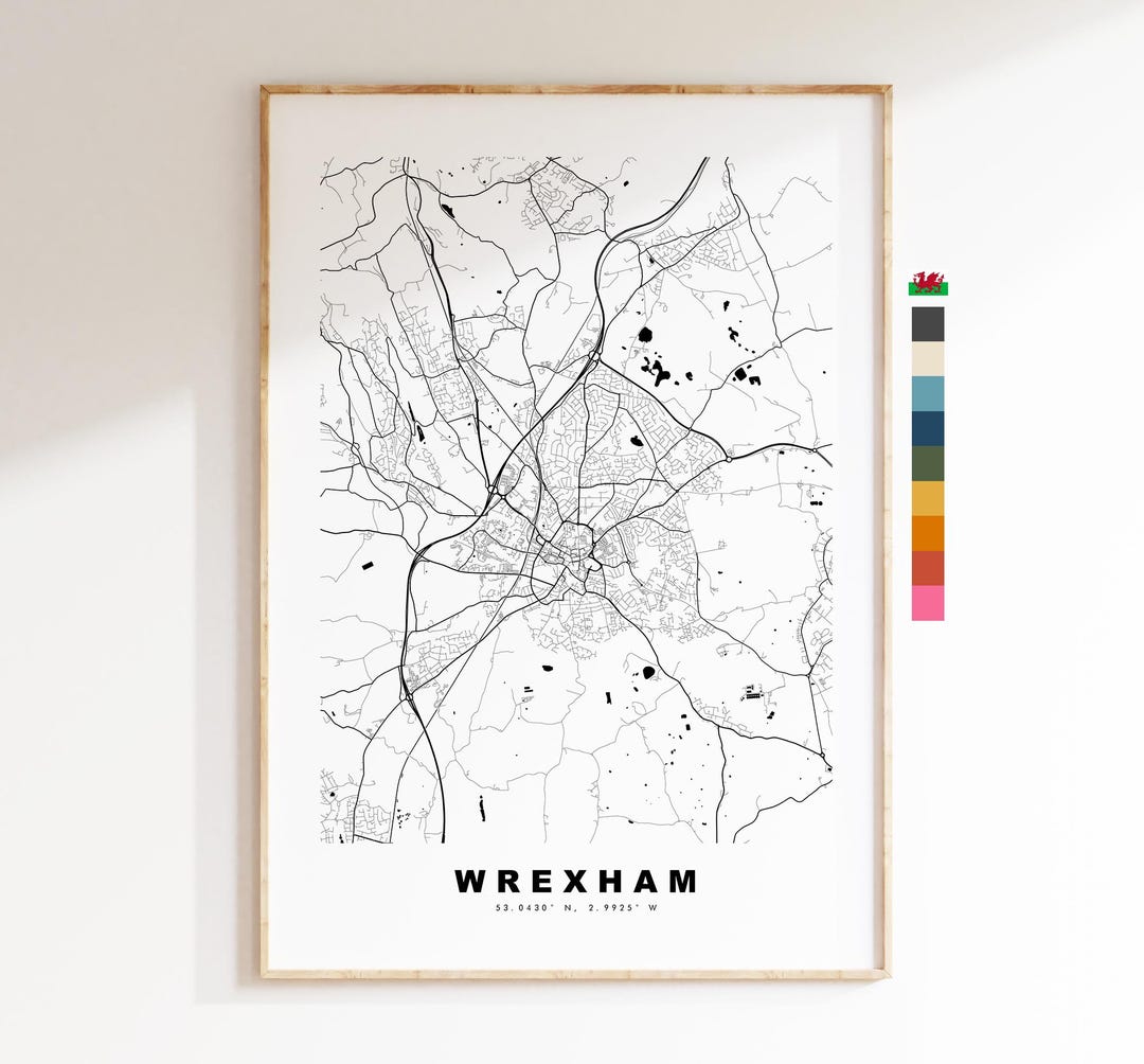 Wrexham Map Print - Minimalist City Map Poster - Map Art - Wales ...
