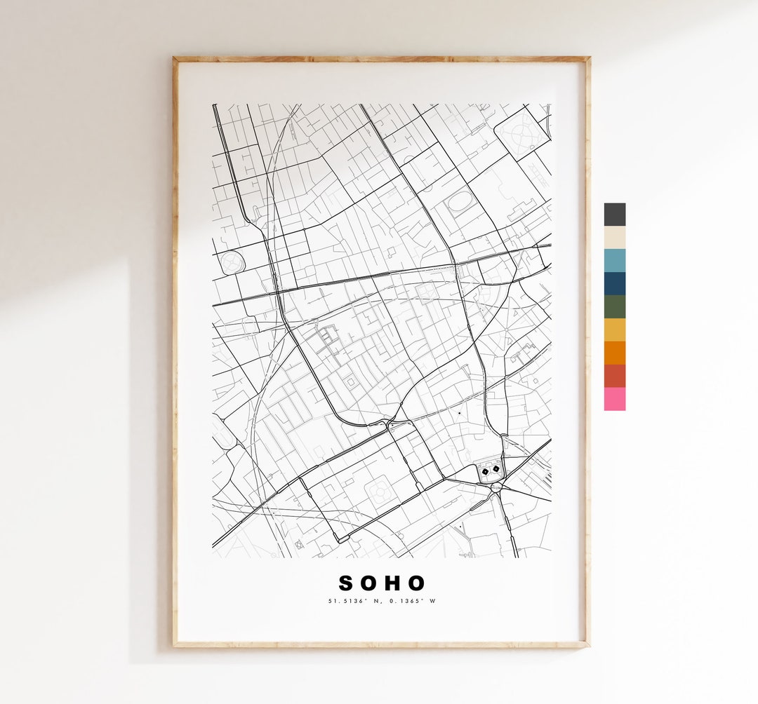 Soho Map Print - Minimalist City Map Poster - Map Art - London, UK ...